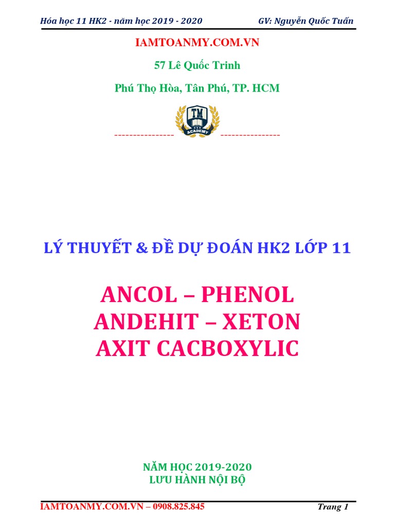 LÝ THUYẾT ĐỀ THI HK 2 ANCOL PHENOL ANDEHIT AXITCACBOXYLIC | PDF