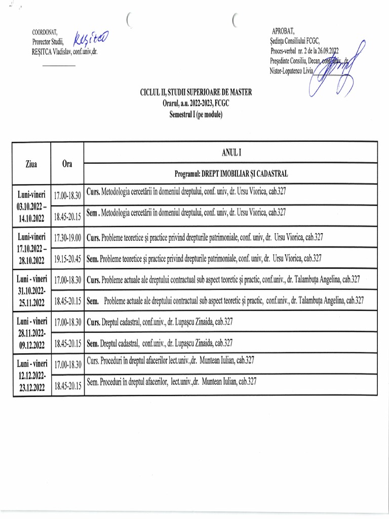 Orar Master FCGC SCANAT | PDF