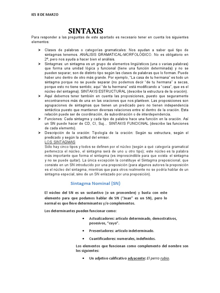 Sintaxis PDF | PDF | Oración (Lingüística) | Asunto (gramática)