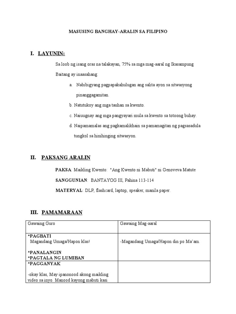 Masusing Banghay Aralin Sa Filipino | PDF