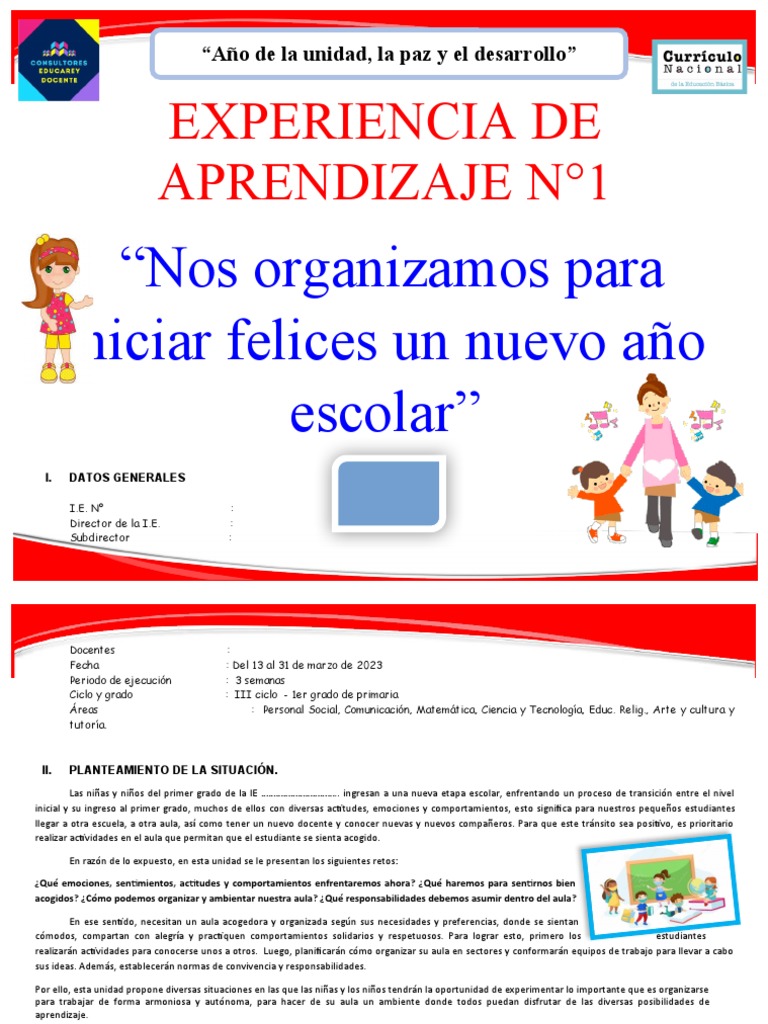 Experiencia de Aprendizaje N°1: "Nos Organizamos para Iniciar Felices Un Nuevo Año Escolar ...