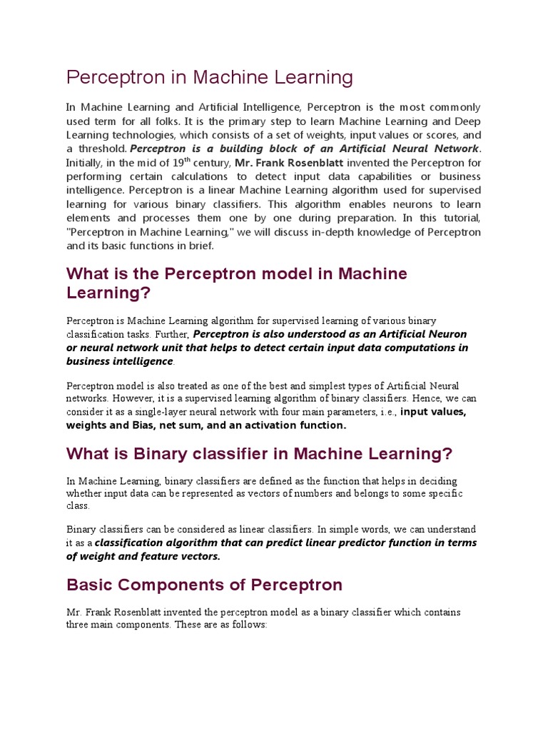 1 - Perceptron in Machine Learning | PDF | Machine Learning ...