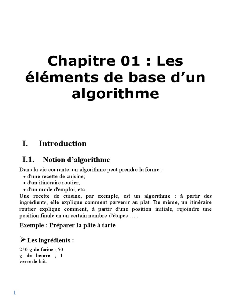 Chapitre 01 - Les Elements de Base Dun Algorithme - 2 | PDF | Programmation informatique ...