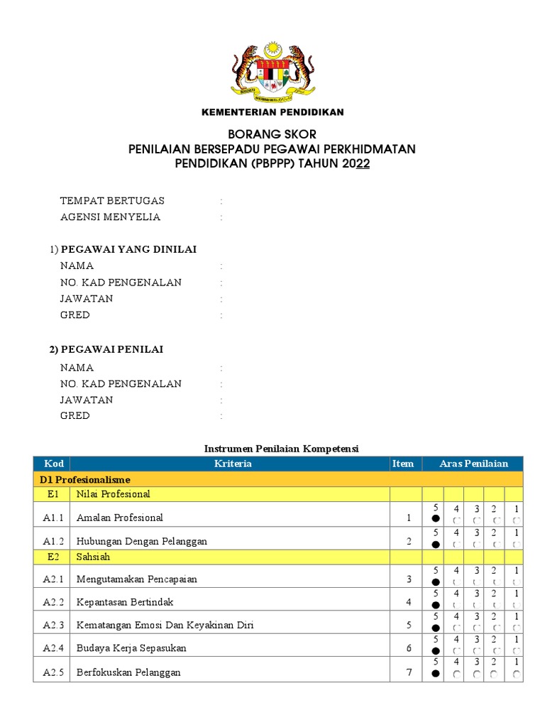 PBPPP - Borang Skor Penilaian Kendiri | PDF