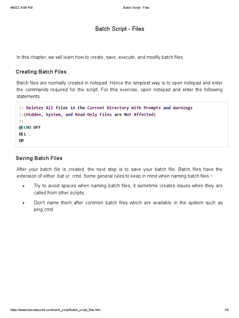 1 Batch Script Batch Script Files Pdf Computer File Operating System Technology 