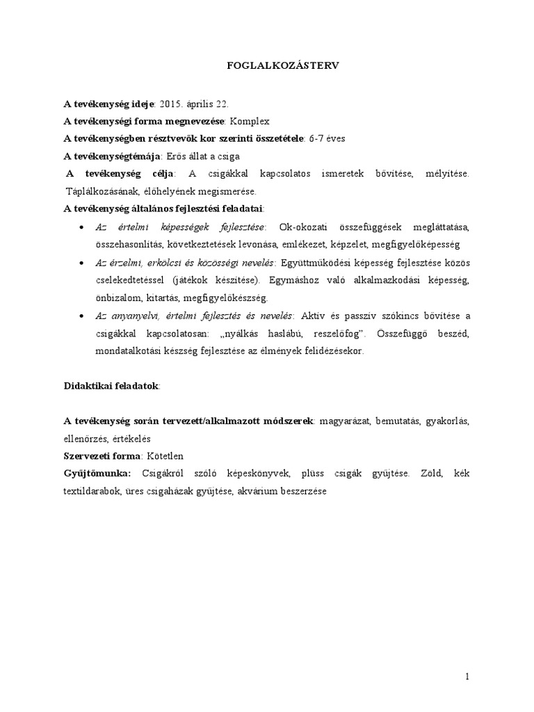 Csigas Foglalkozastervnevnelkul | PDF