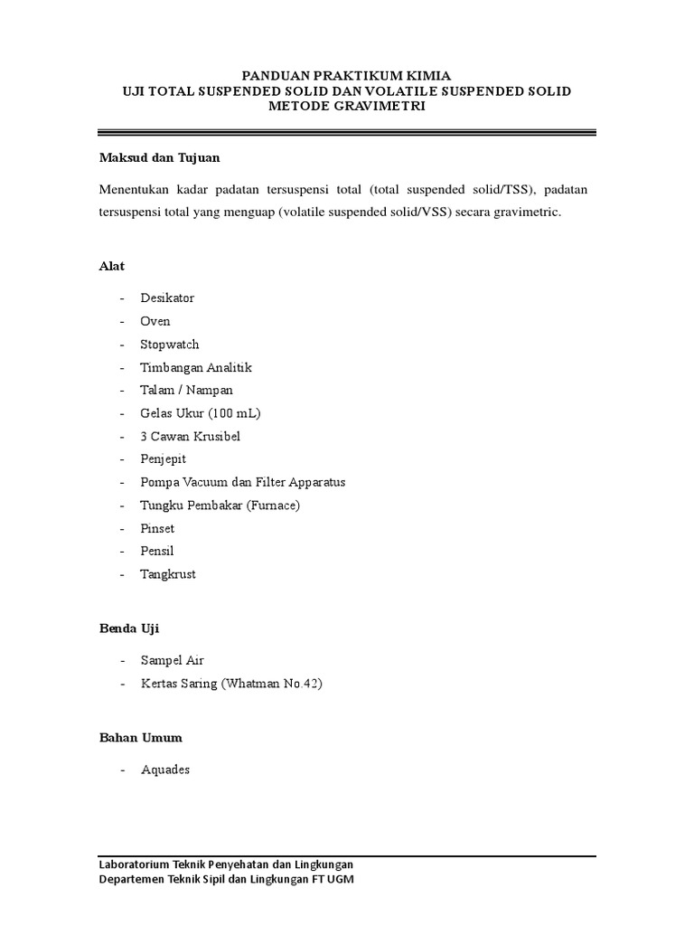 TSS dan VSS Metode Gravimetri | PDF