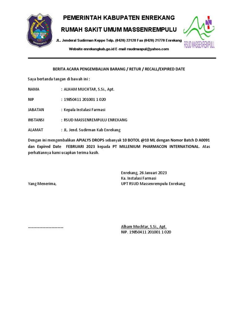 Berita Acara Pengembalian Barang Retur | PDF