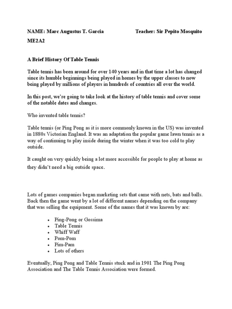 Timeline of Table Tennis | PDF | Table Tennis | Games Of Physical Skill