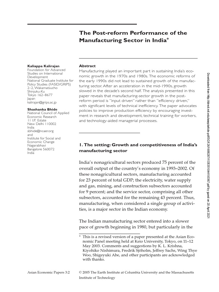 Manufacturing Sector in India | PDF | Economic Growth | Production Function