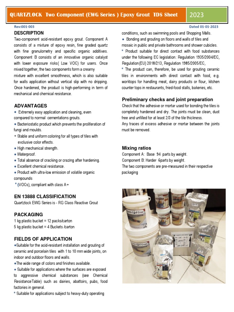 QUARTZLOCK Two Component (EWG Series) Epoxy Grout TDS Sheet | PDF ...