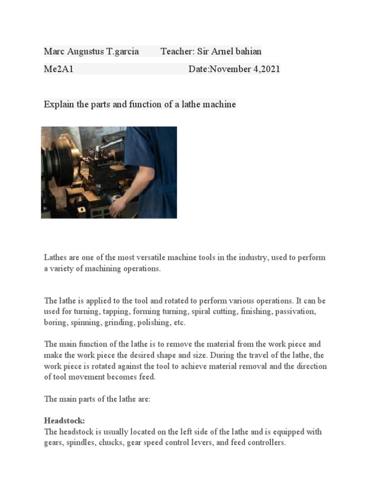 Lathe Machine Parts & Functions | PDF