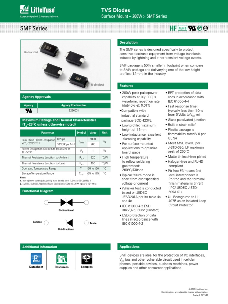 Littelfuse TVS Diode SMF Datasheet - pdf-370107 | PDF
