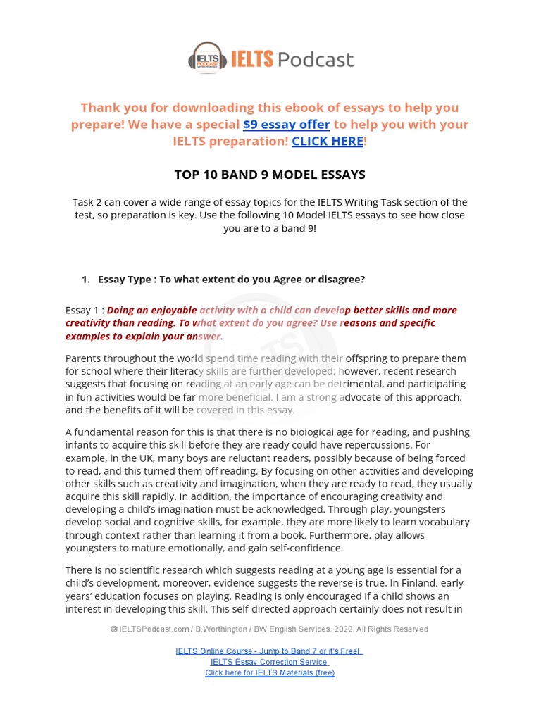 Top 10 Band 9 Model Essays For Ielts Watermark 2022 | PDF | Renewable ...