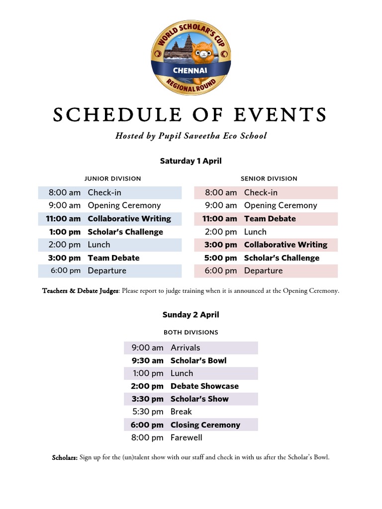 WSC Chennai Round Schedule | PDF