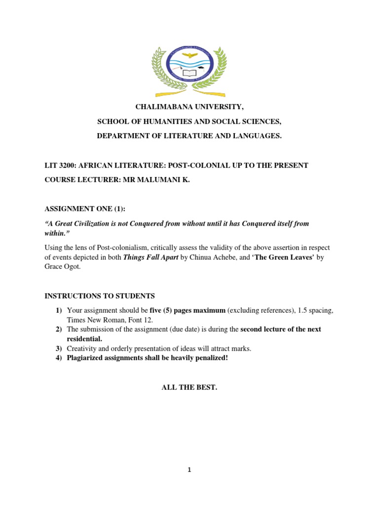 Lit 3200 Assignment-Dec 2022-Chalimbana University | PDF