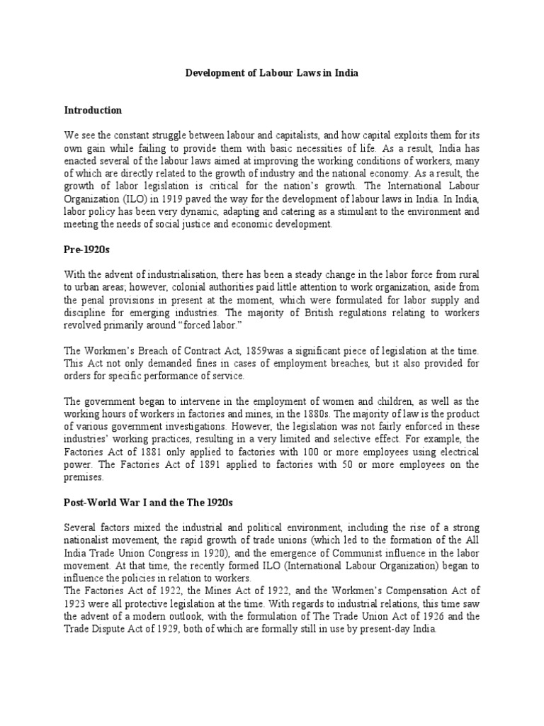 Development of Labour Laws in India | PDF | Labour Law | Employment