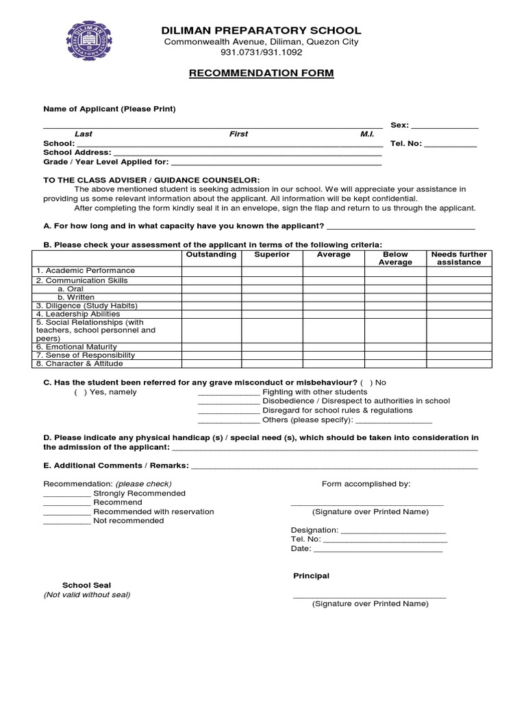 DPS Recommendation Form | PDF | Learning | Cognition