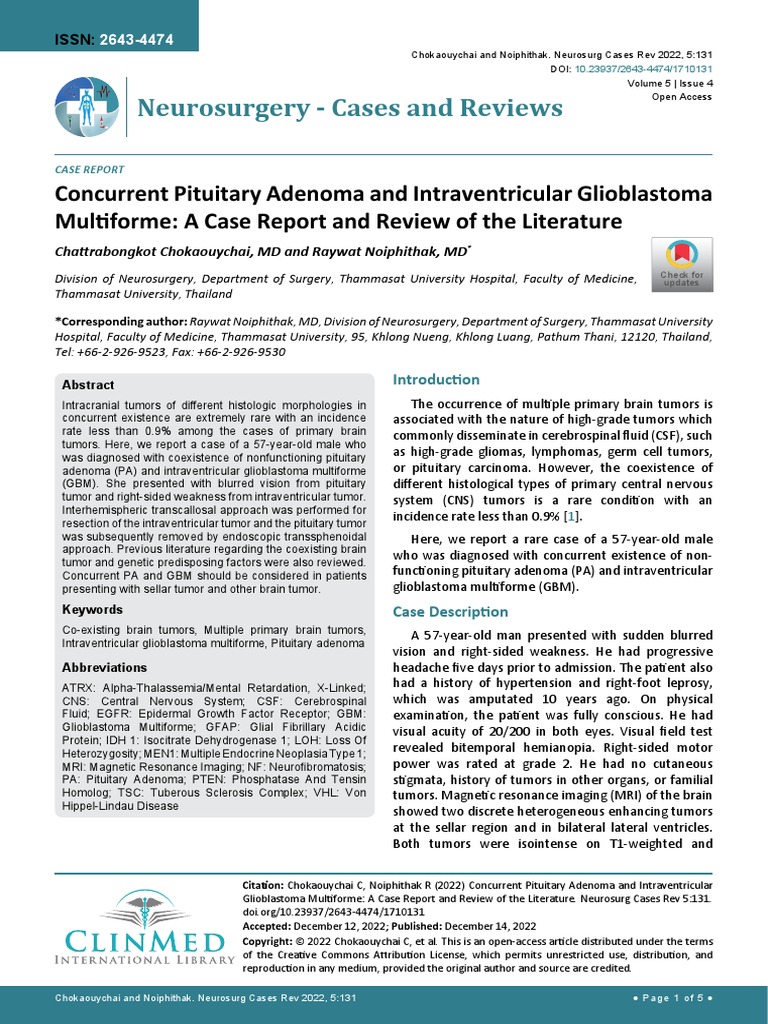1 Neurosurgery Cases and Reviews | PDF | Brain Tumor | Adenoma