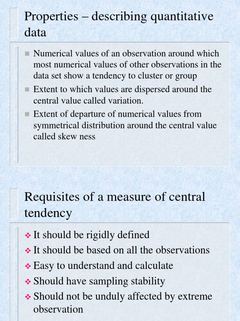 Properties - Describing Quantitative Data | PDF | Mode (Statistics ...