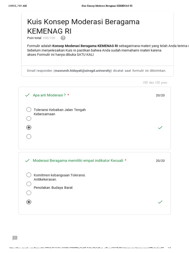 Kuis Konsep Moderasi Beragama KEMENAG RI | PDF