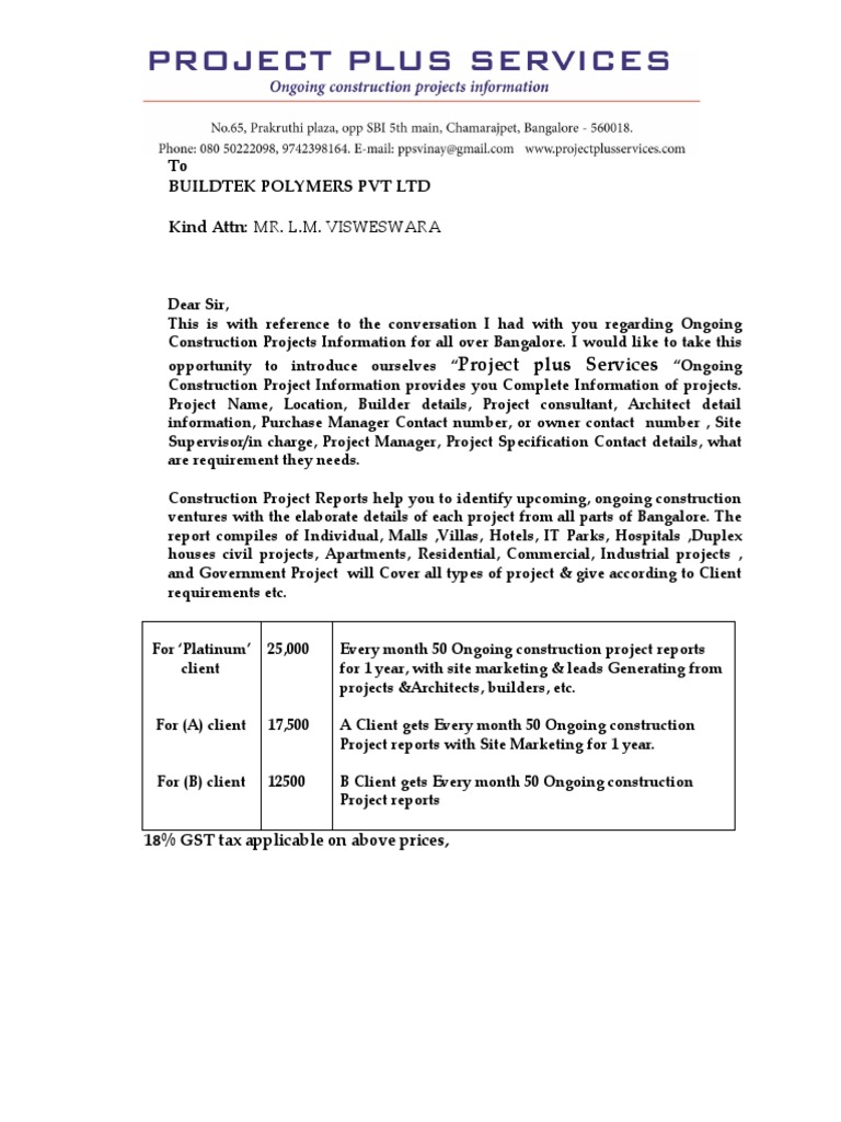 Proposal For BUILDTEK POLYMERS PVT LTD | PDF | Architect