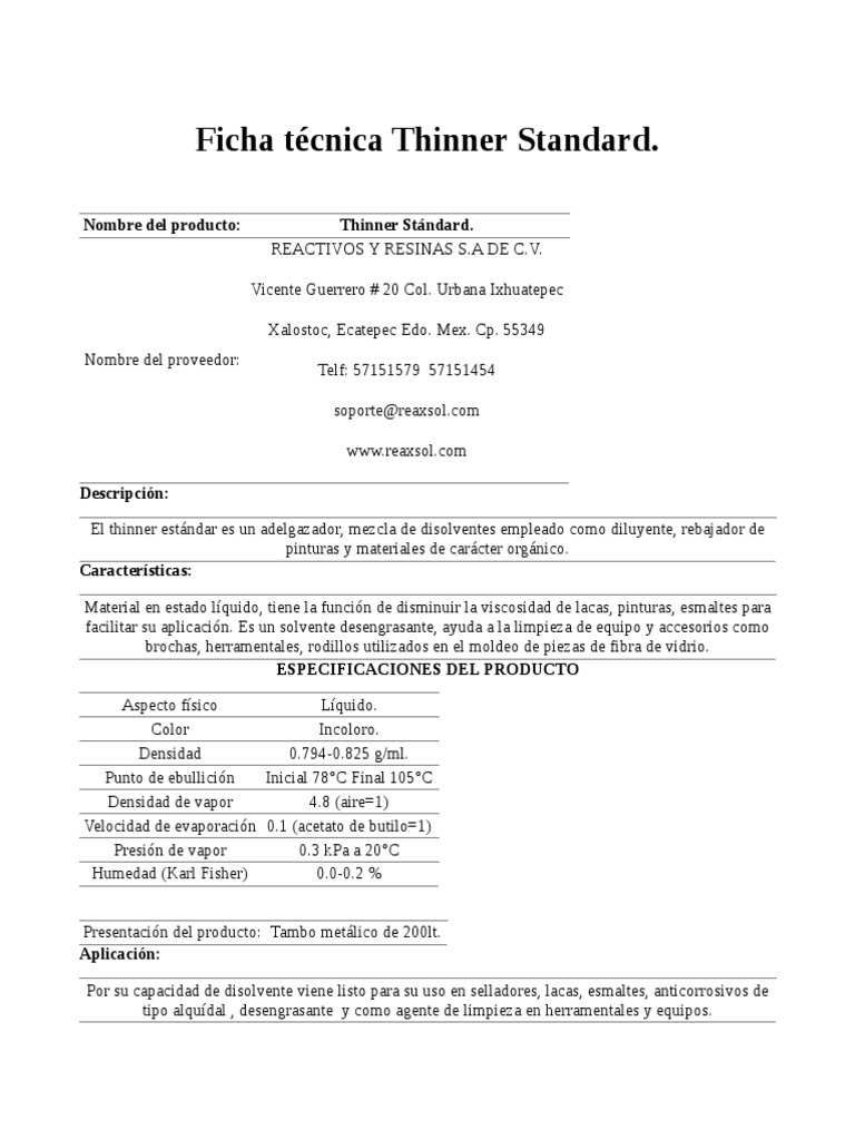 Ficha Técnica Thinner Standard | PDF