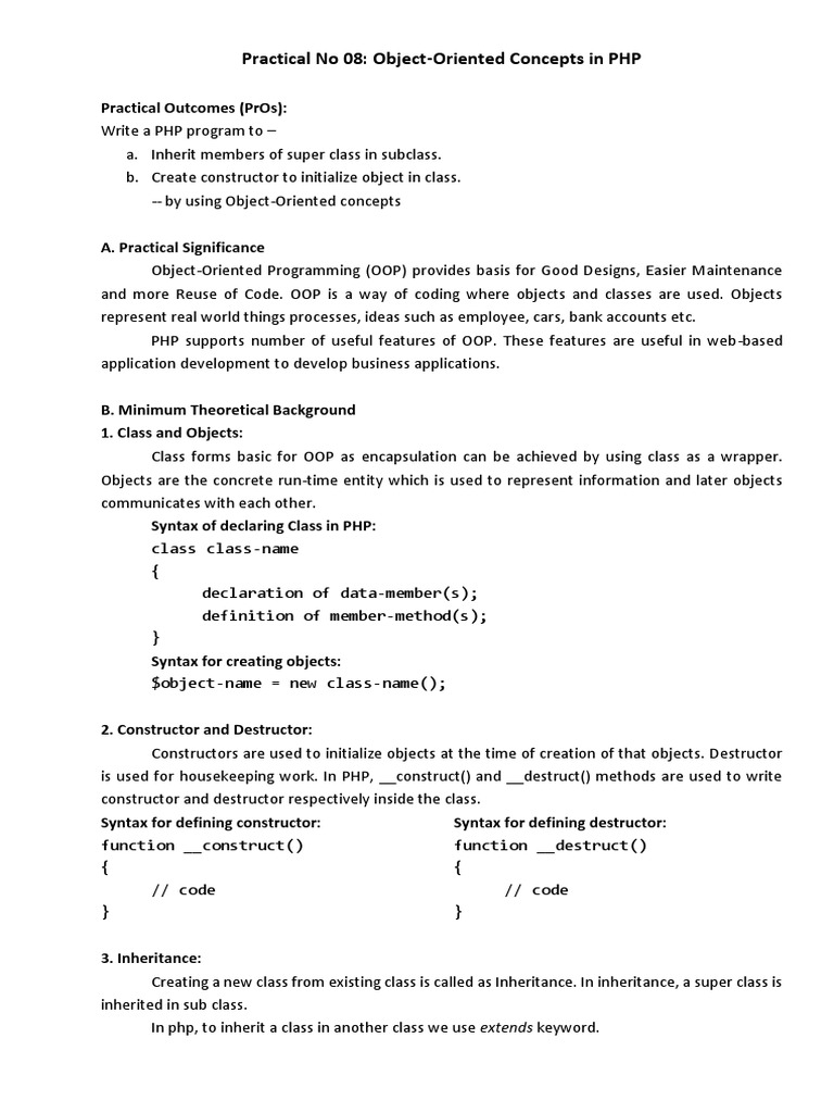 Practical No 08: Object-Oriented Concepts in PHP | PDF