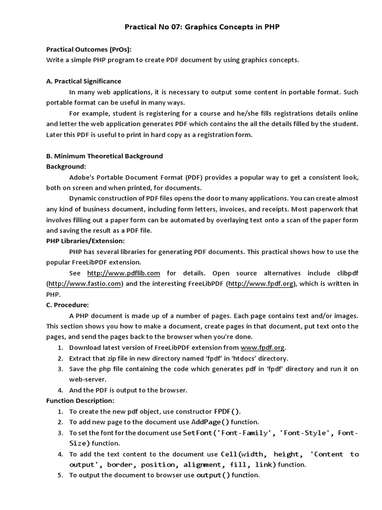 Practical No 07: Graphics Concepts in PHP | Download Free PDF | Php | Information Technology ...