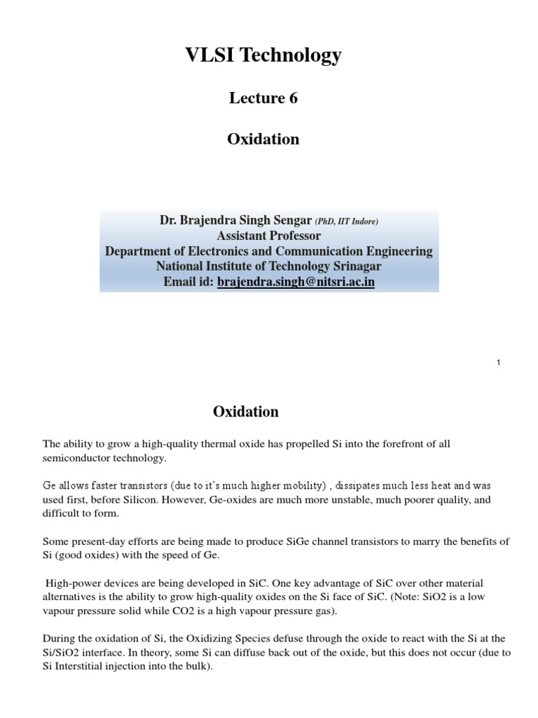 Thermal Oxidation in VLSI Technology | PDF | Silicon Dioxide | Silicon