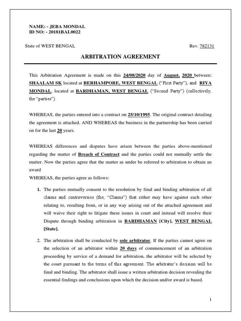 Arbitration Agreement | PDF | Arbitration | Judiciaries