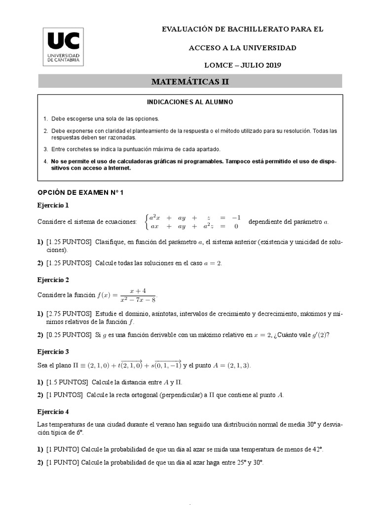 Examen Matemáticas Ebau II | PDF | Conceptos matemáticos | Objetos ...