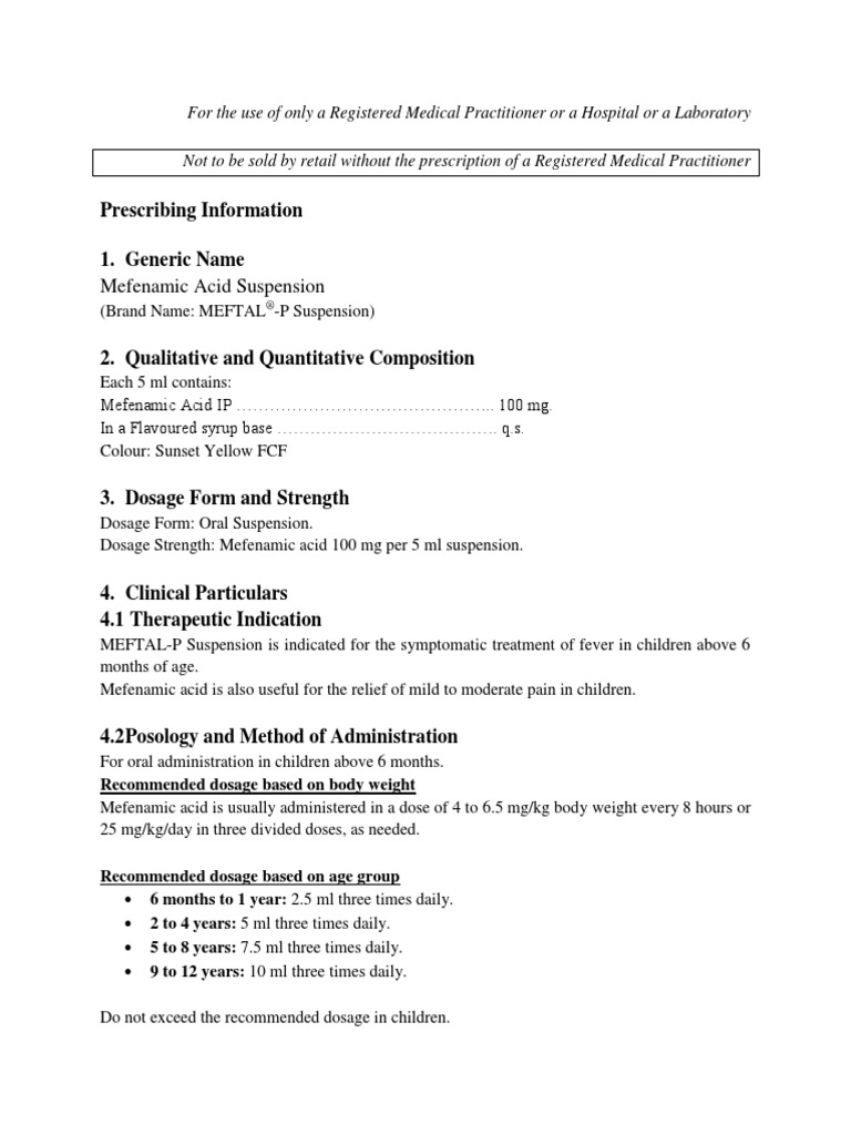 MEFTAL P Suspension PI | PDF | Nonsteroidal Anti Inflammatory Drug ...