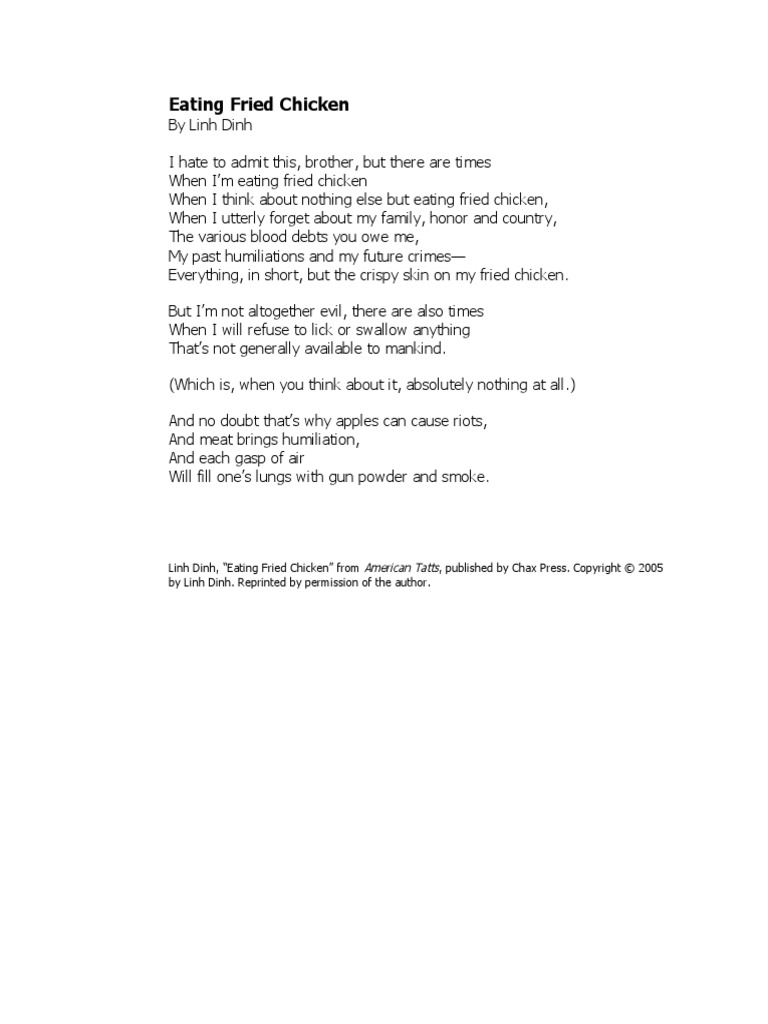 Eating Fried Chicken: Linh Dinh, "Eating Fried Chicken" From by Linh ...