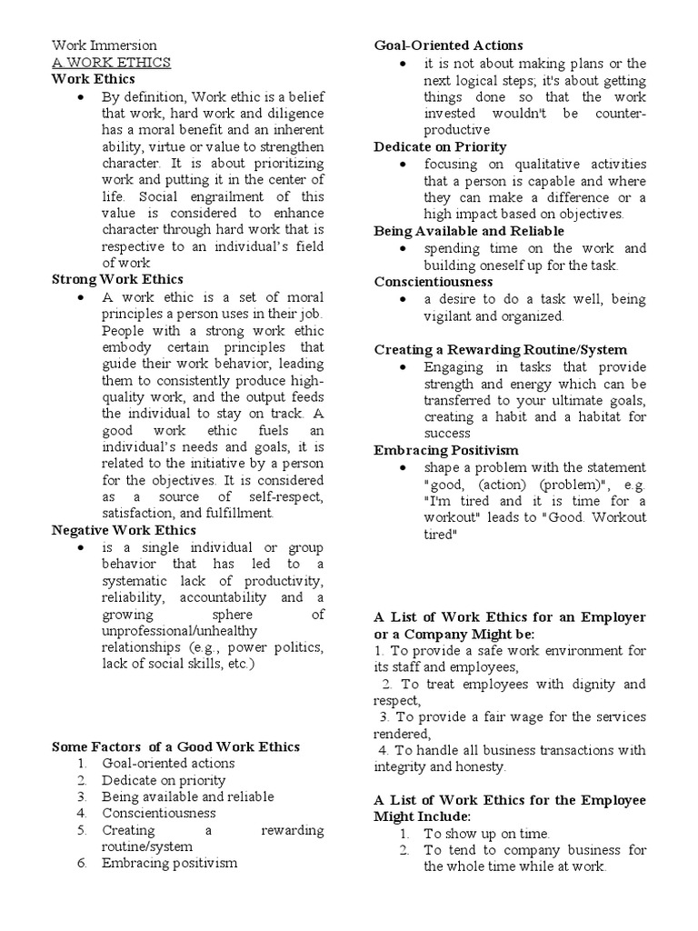 Work Ethics and Safety in Immersion | PDF | Employment | Minimum Wage