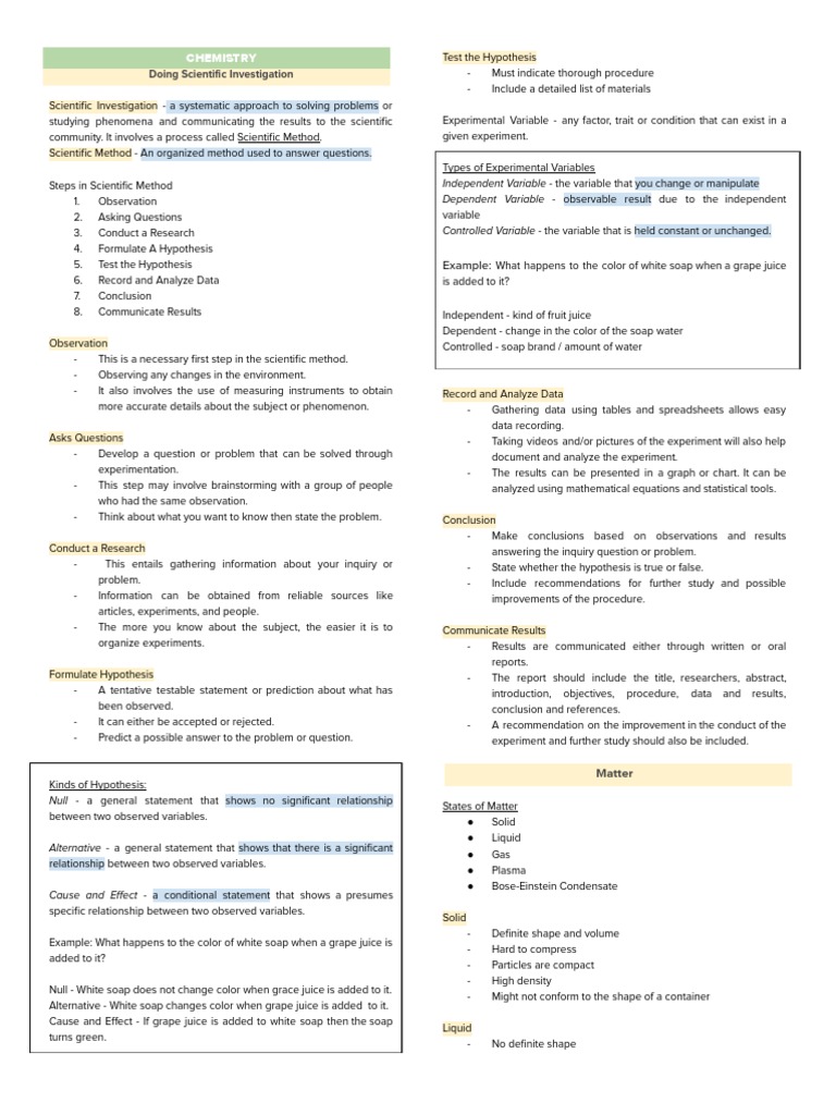 G9 Chemistry Notes | PDF | Mixture | Acid