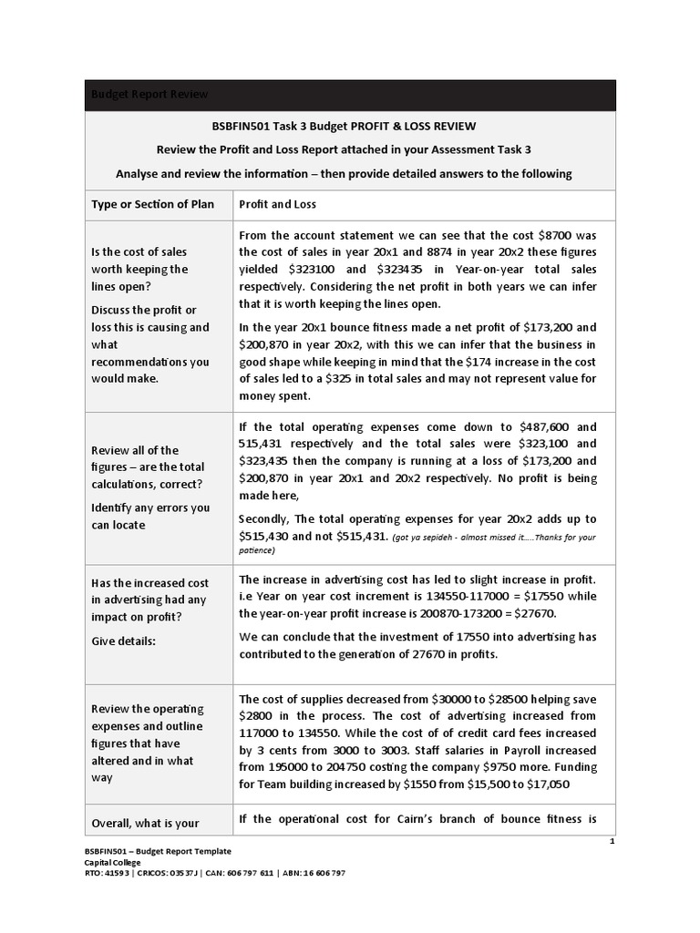 BSBFIN501 Task 3 Budget Report | PDF