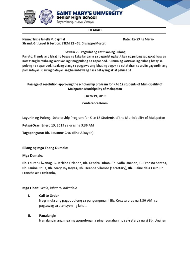 PETA 1 Pagsulat NG Katitikan NG Pulong Filakad Grade 12 | PDF