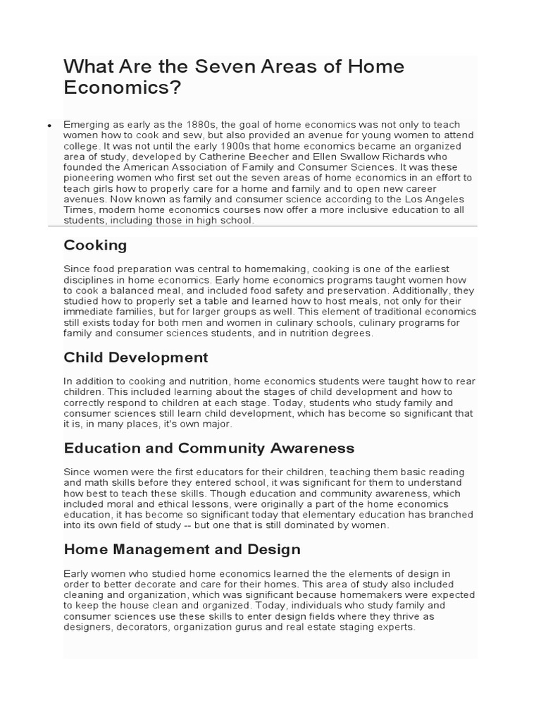 Seven Areas in Home Economics | PDF | Home Economics