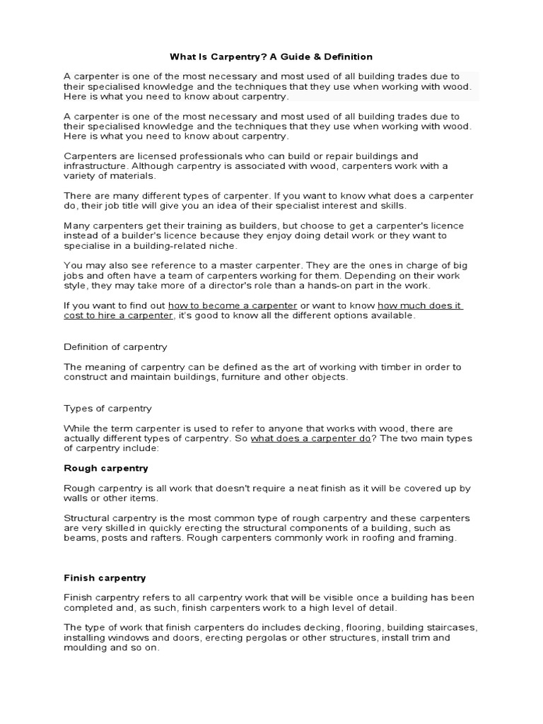 What Does a Carpenter Do? Tasks & Types Explained | PDF | Carpentry ...