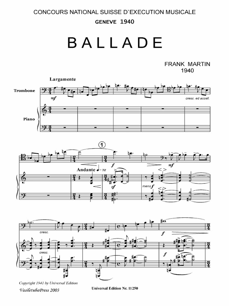 Ballade - Frank Martin - Trombone e Piano | PDF