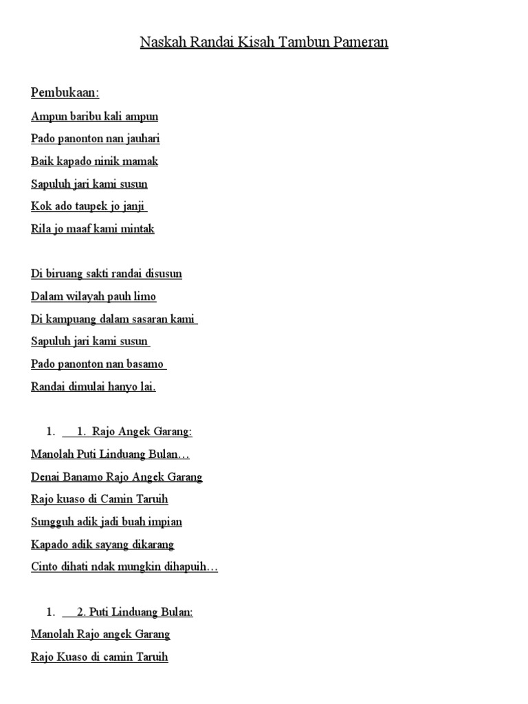 Naskah Randai Kisah Tambun Pameran: Pembukaan | PDF