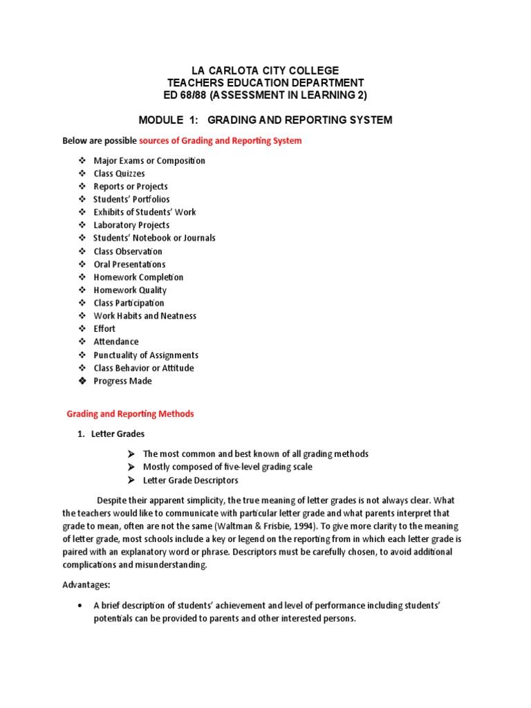 Grading and Reporting System | PDF | Teachers | Learning