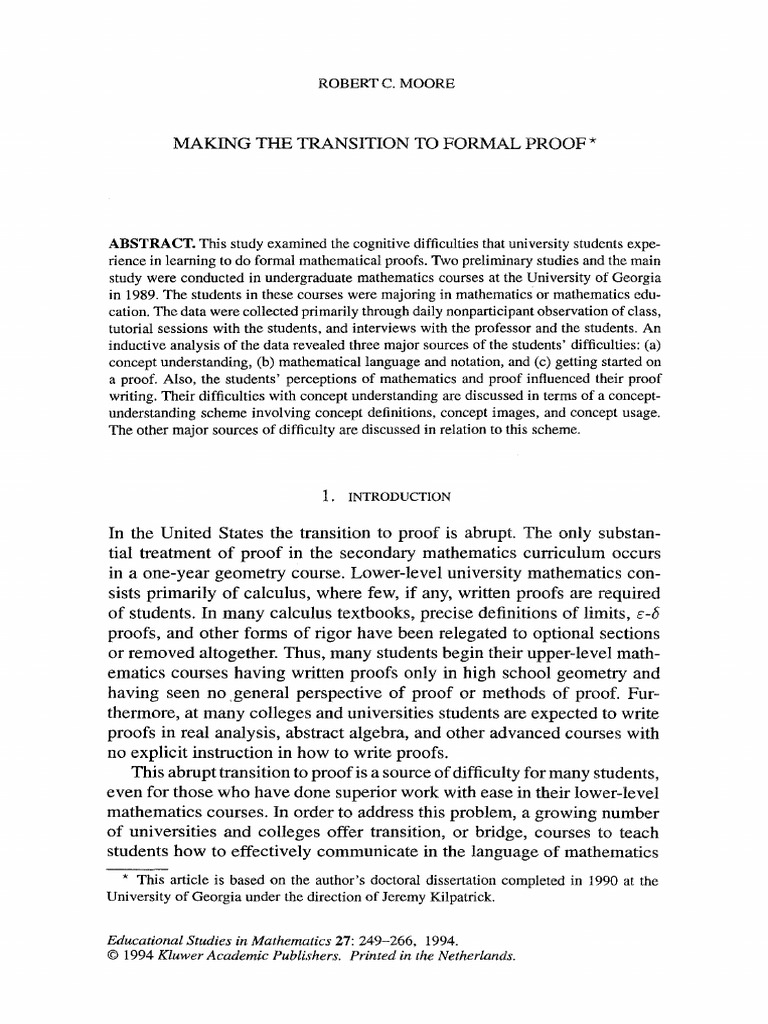 Moore 1994 - Making The Transition To Formal Proof | PDF | Mathematical ...