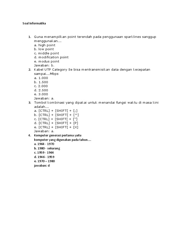 Soal Informatika untuk Pelajar | PDF