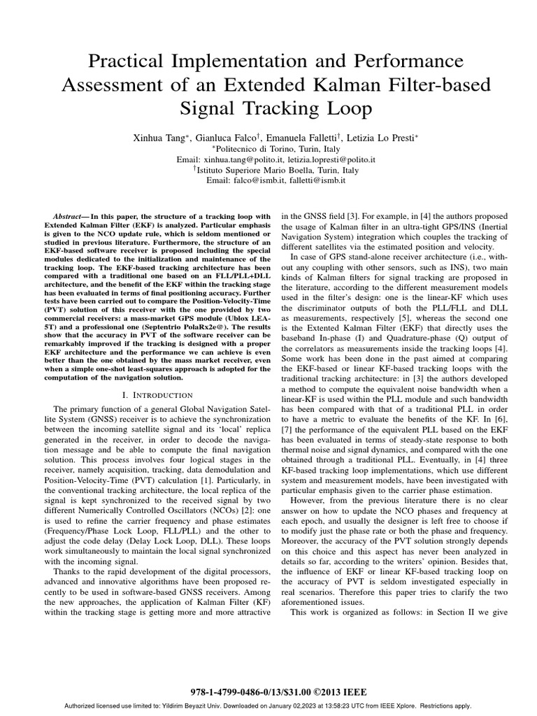 Practical Implementation and Performance Assessment of An Extended Kalman Filter-Based Signal ...