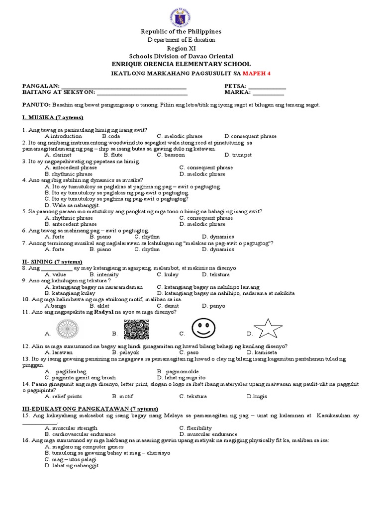 PT - Mapeh 4 - Q3 | PDF