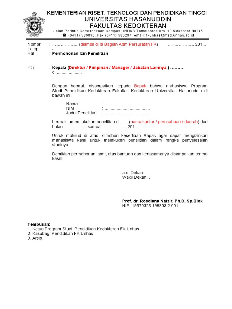 BLANKO Surat Permohonan Penelitian | PDF