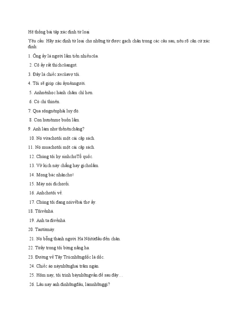 Bai Tap Xac Dinh Tu Loai | PDF