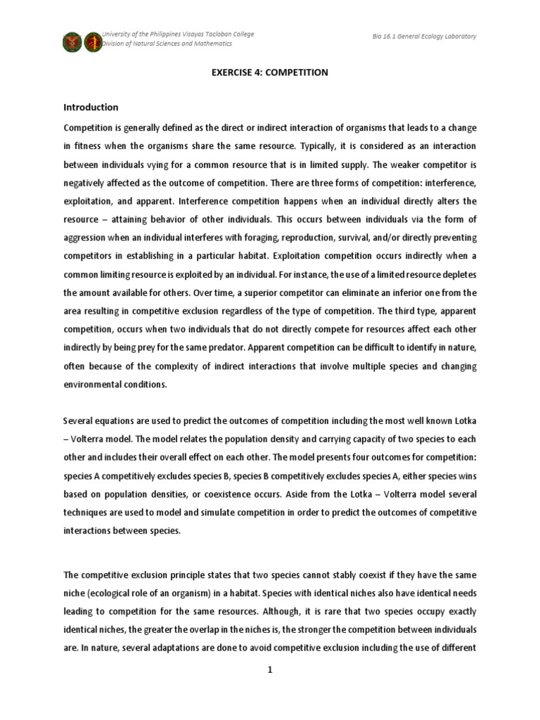 Exercise 4 Competition | PDF | Ecological Niche | Ecology